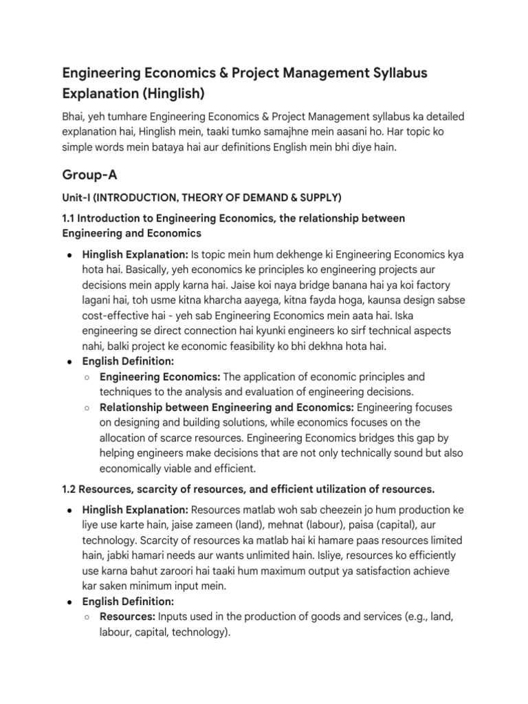 Engineering Economics & Project Management Syllabus Explanation ...