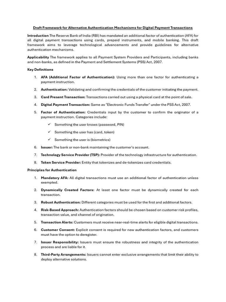Draft Framework For Alternative Authentication Mechanisms For Digital ...