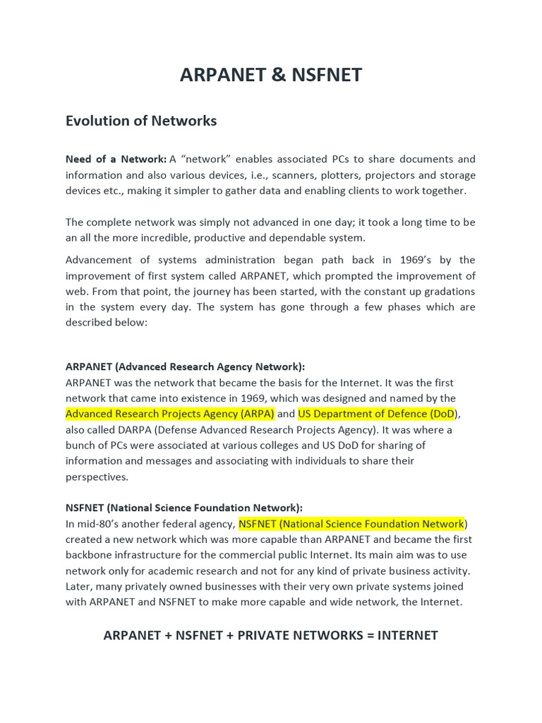 ARPANET and NSFNET: Network Evolution | PDF | Packet Switching ...
