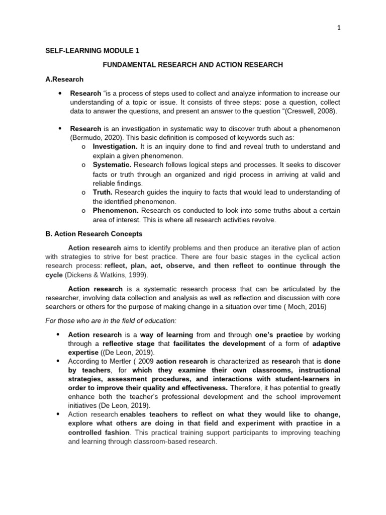 SLM 1 The Action Research Ok | PDF | Teachers | Reading Comprehension