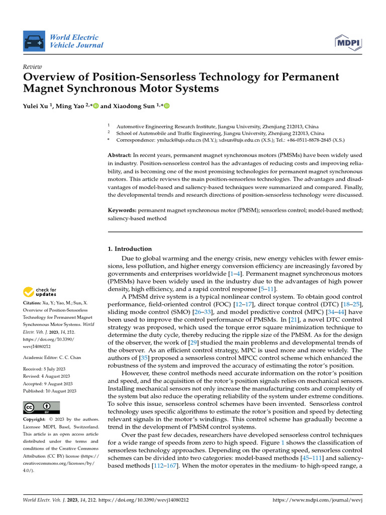 Overview of Position-Sensorless Technology For Permanent Magnet Synchronous Motor Systems | PDF ...