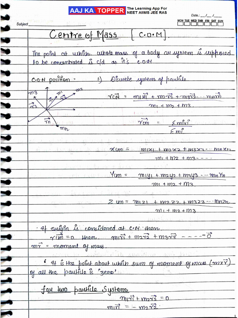 Center of Mass Notes English | PDF