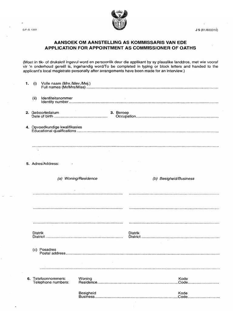Application for Commissioner of Oaths | PDF | Practice Of Law | Public Law