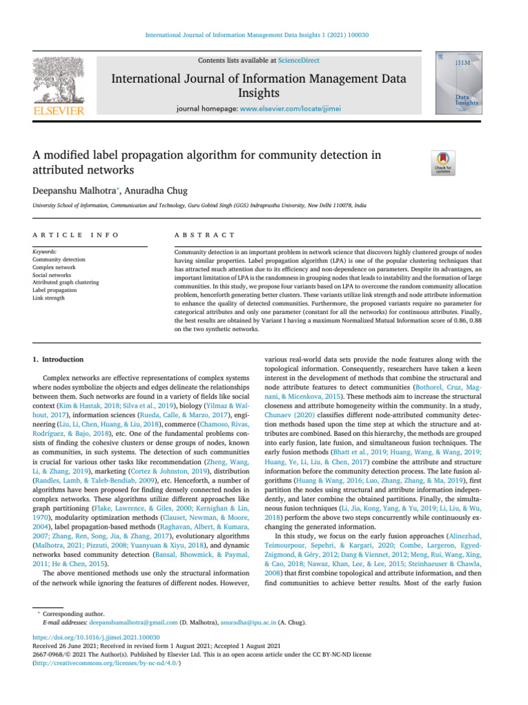 A Modified Label Propagation Algorithm Fo - 2021 - International Journal of Info | PDF | Cluster ...