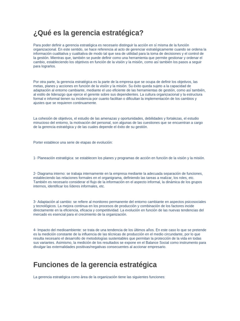 Gerencia Estratégica: Definición y Funciones | PDF | Planificación ...