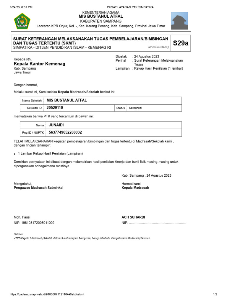 S29a Dan Lampiran S29a Juned | PDF