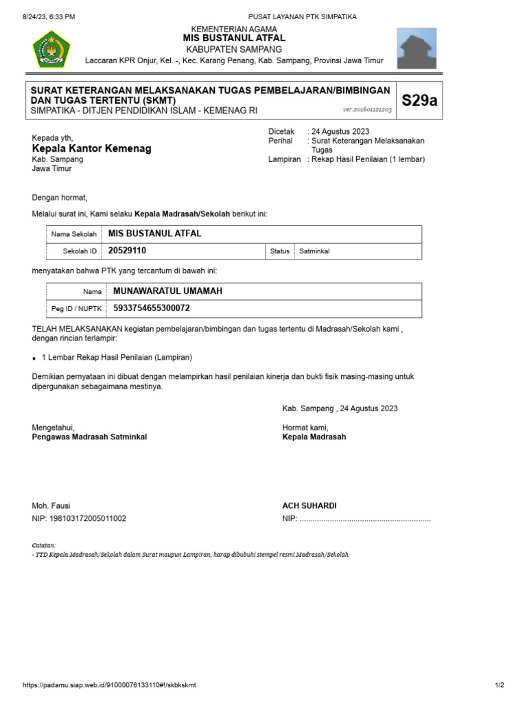 S29A DAN LAMPIRAN S29A UMAMAH | PDF