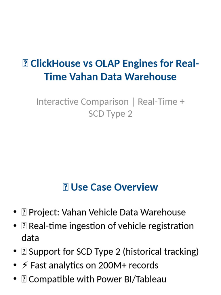 Flashy ClickHouse Vs OLAP Vahan | PDF | Data Warehouse | Information Technology Management
