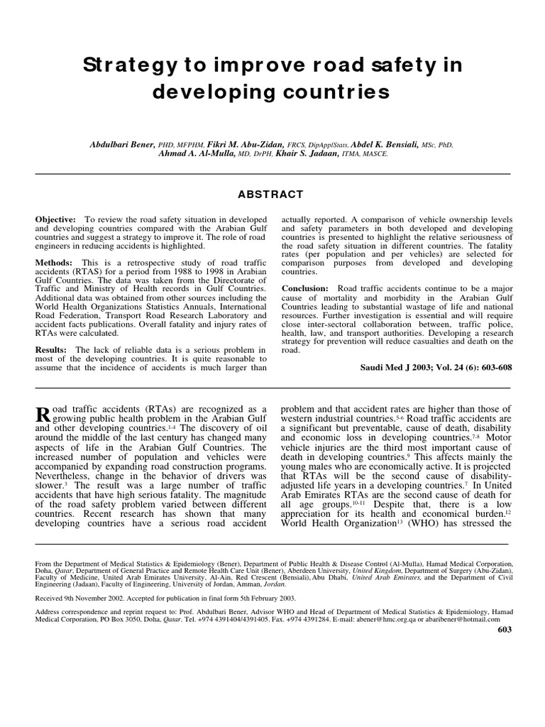 Strategy To Improve Road Safety in Devel | PDF | Traffic Collision | Road Traffic Safety