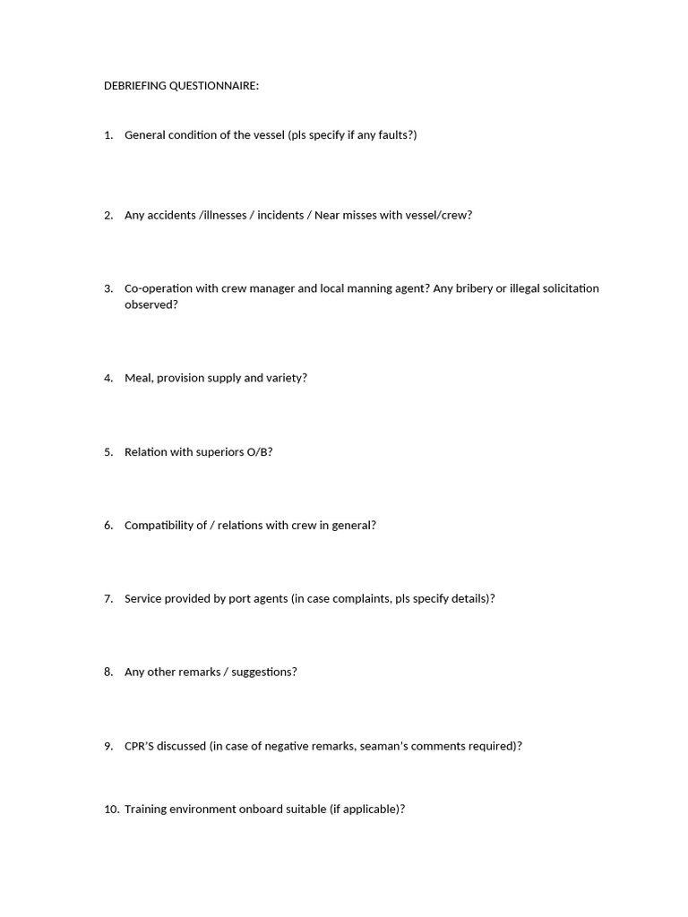 Debriefing Questionnaire | PDF