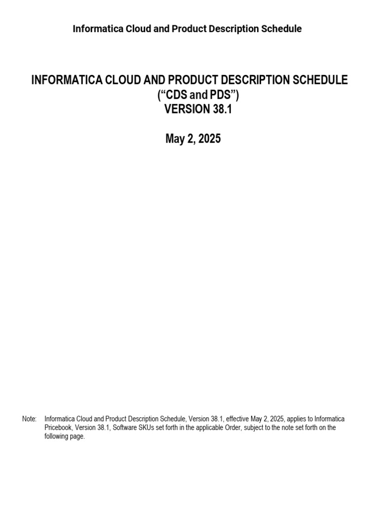 Informatica Cloud and Product Description Schedule | PDF | Multi Core Processor | Cloud Computing