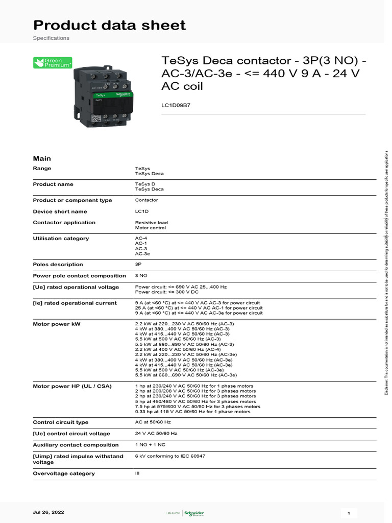 TeSys Deca Contactors - LC1D09B7 | PDF | Materials