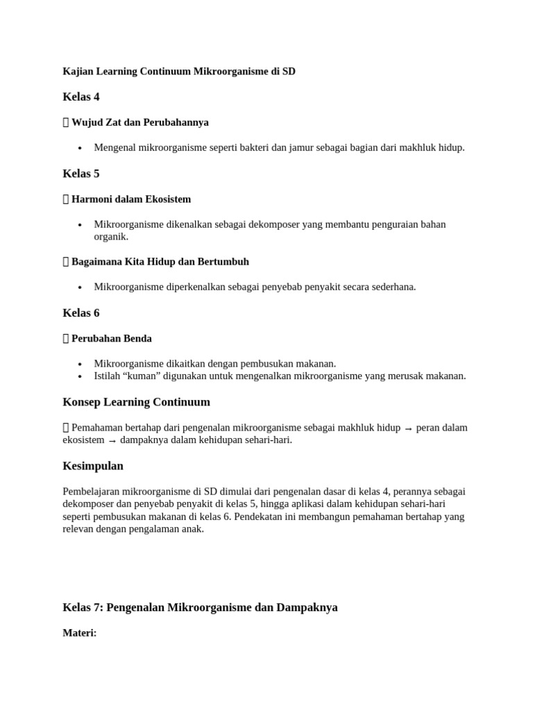 Kajian Learning Continuum Materi Bakteri Dalam Pembelajaran IPA SMP | PDF