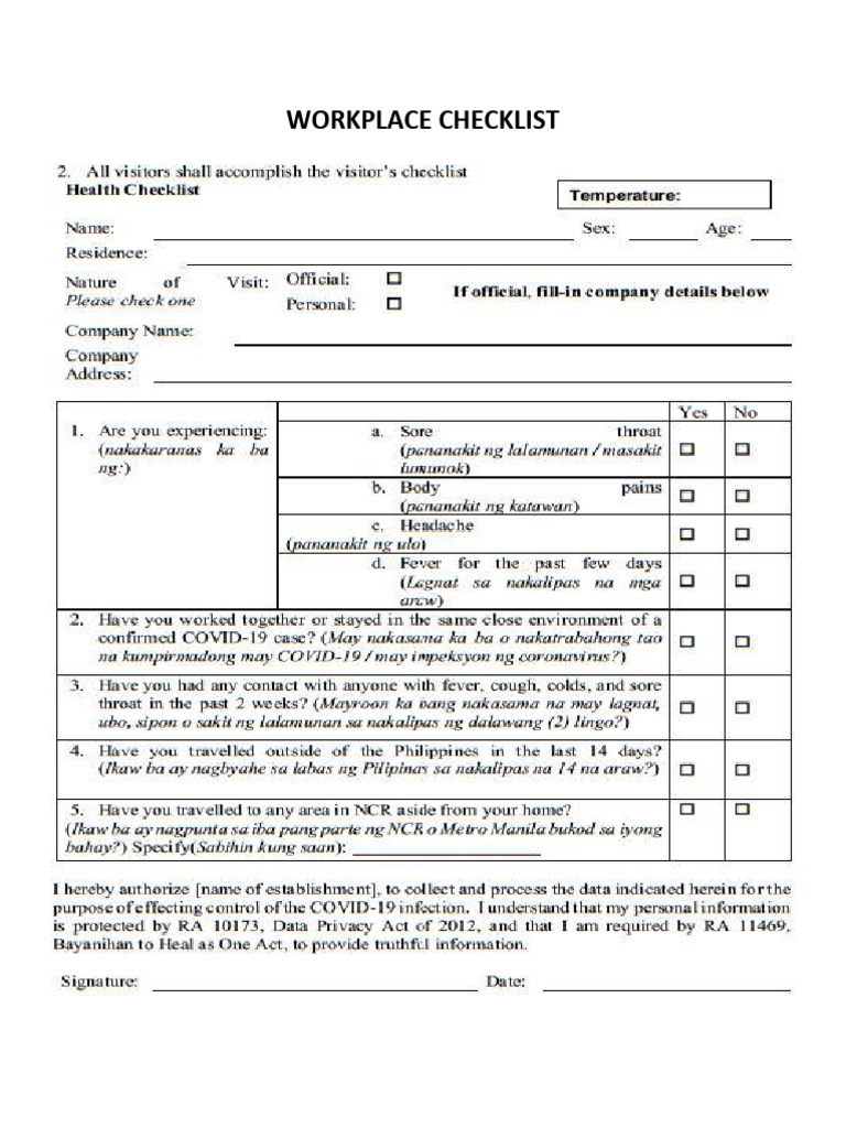 Workplace Checklist | PDF