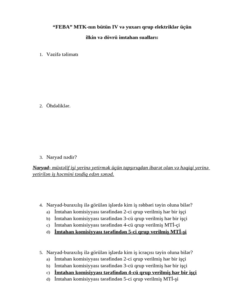 Imtahan Suallari IV Qrup Elektrik | PDF