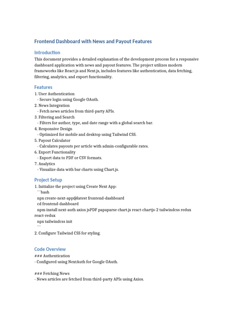 Frontend Dashboard Project | PDF