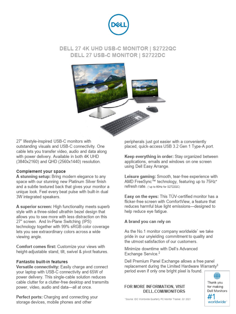Dell 27 Monitors s2722dc s2722qc Product Data Sheet | PDF | Usb ...