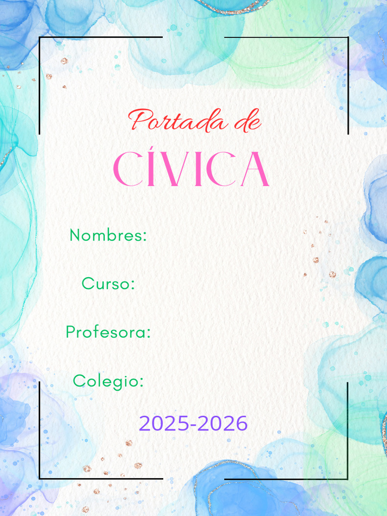 Documento A4 Portada Carátula Proyectos Elegante Acuarelas Azul y Verde ...