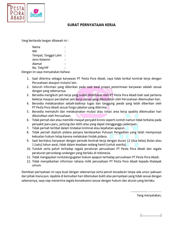 [MASTER] Surat Pernyataan Kerja | PDF
