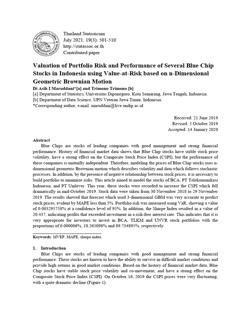 Valuation of Portfolio Risk and Performance of Several Blue Chip Stocks ...