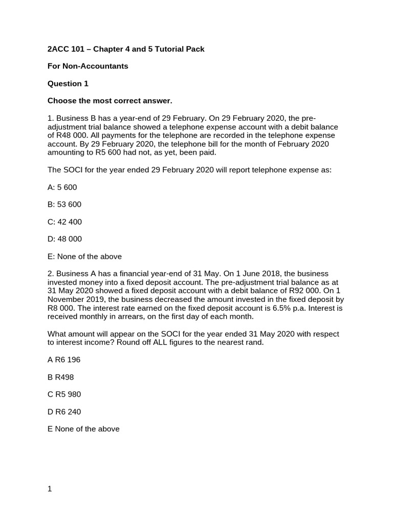 2ACC 101 Tutorial Pack 23 | PDF | Debits And Credits | Bad Debt