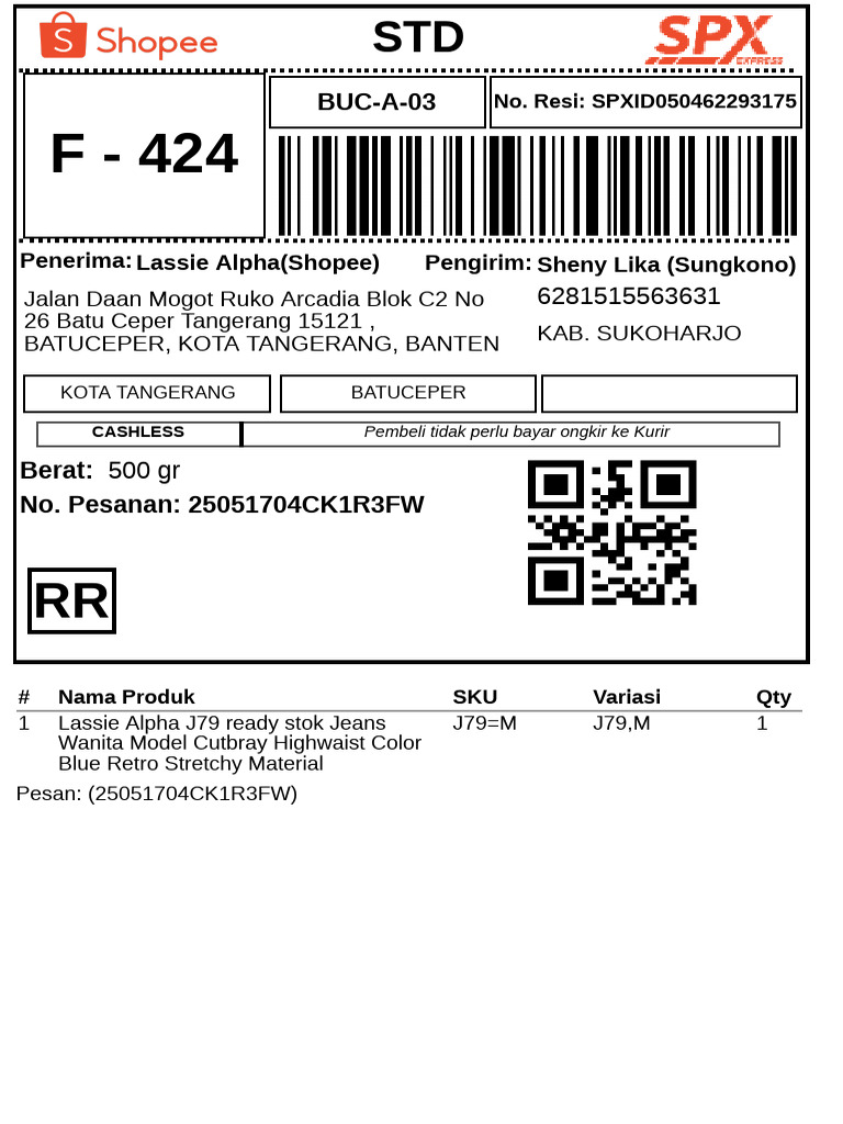 Resi Pengiriman Jeans Lassie Alpha | PDF