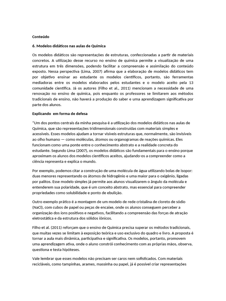 Modelos Didáticos em Aulas de Química | PDF | Química | Aprendizado