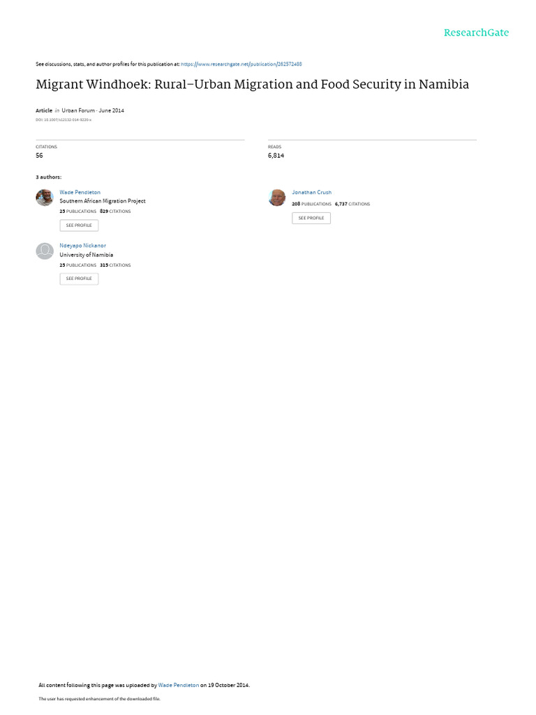 Wade Pendleton Et Al - 2014 - Migrant Windhoek-Rural-Urban Migration ...