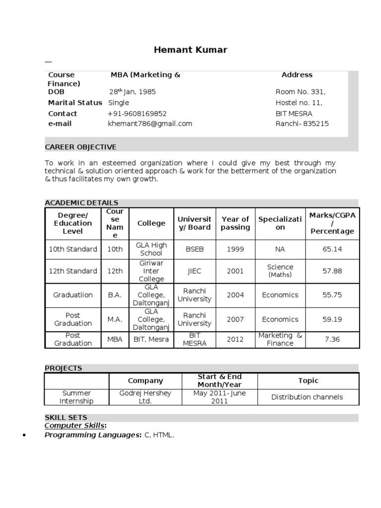 Resume - Hemant | PDF | Career & Growth