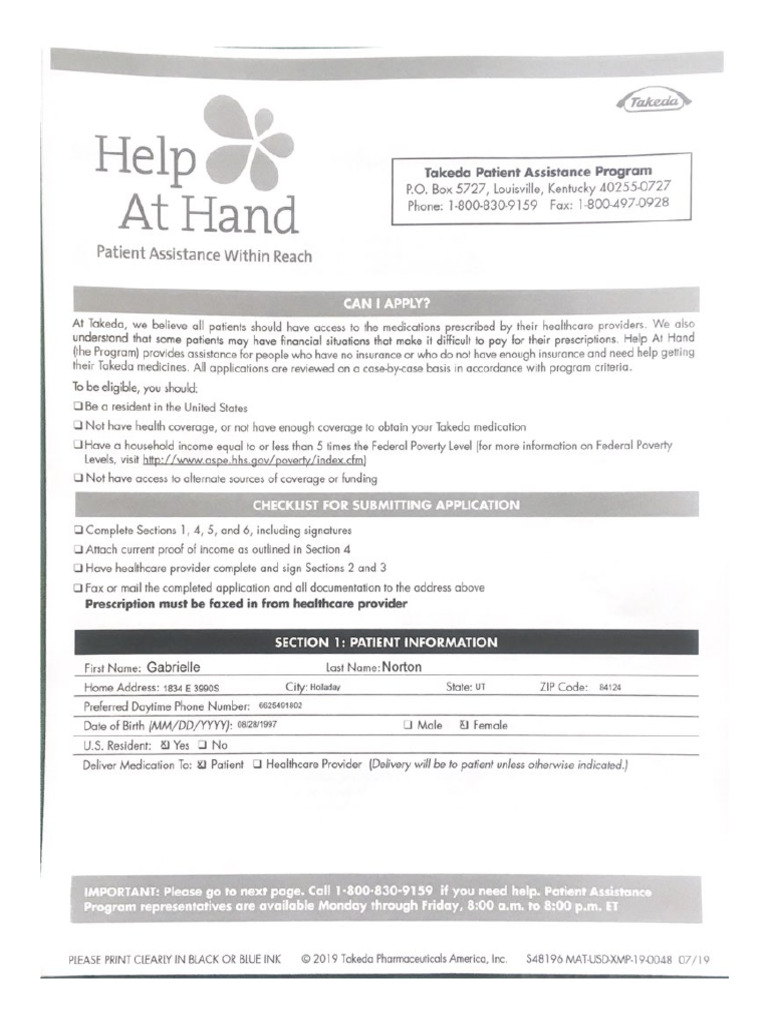 Takeda Patient Assistance Program | PDF