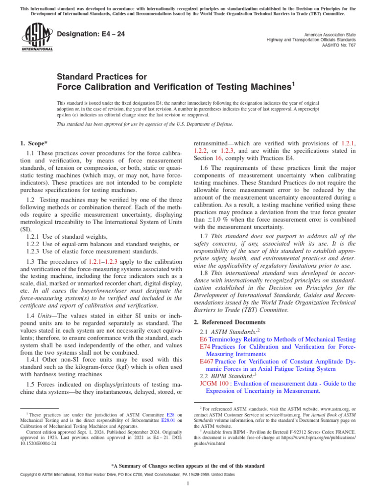 Astm E4-2024 | PDF | Calibration | Weight
