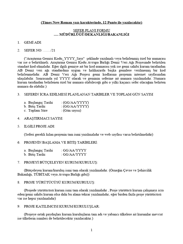 Sefer Plani Formu Örneği̇ | PDF