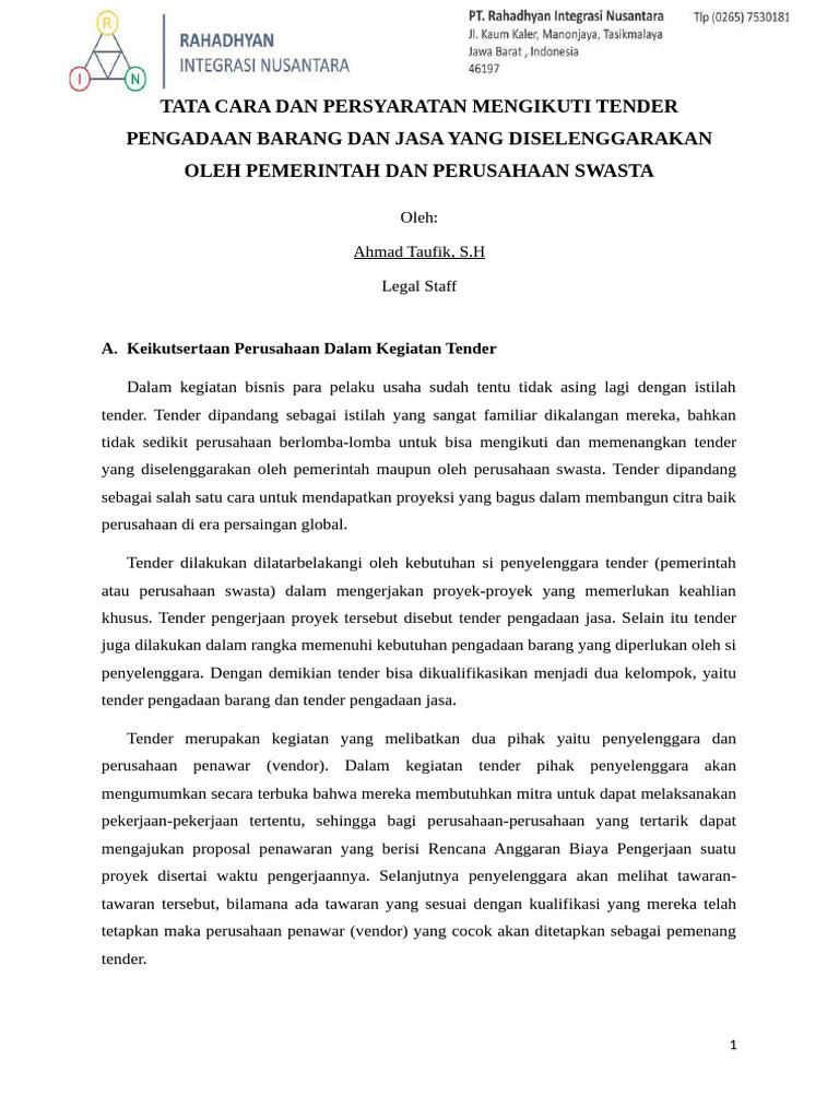 Tata Cara Mengikuti Tender Proyek Serta Pengadaan Barang Dan Jasa Yang Diselenggarakan Oleh ...