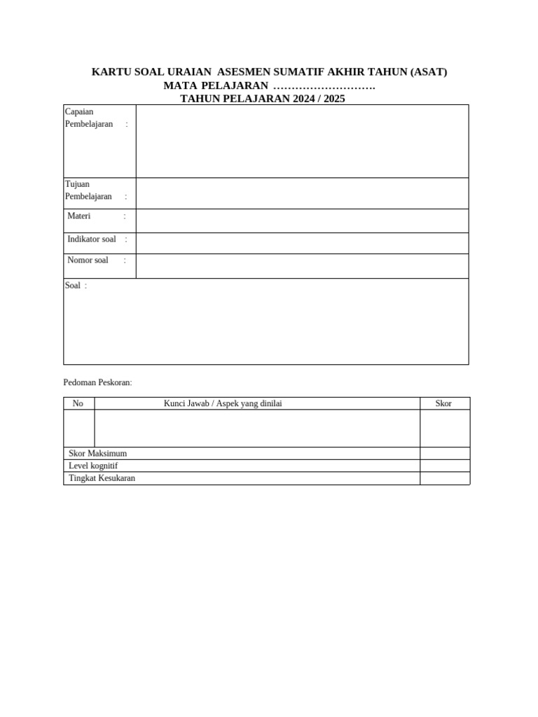 Kartu Soal Uraian Asat 2025 | PDF