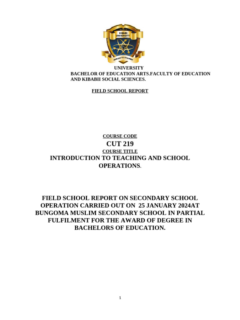 Bungoma Muslim FSR Report CUT219 | PDF | Teachers | Schools