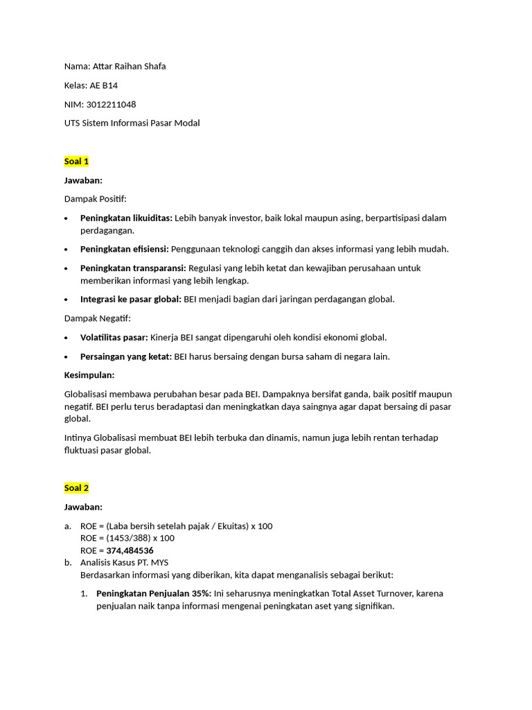 Attar Raihan Shafa - UTS Sistem informasi pasar modal | PDF