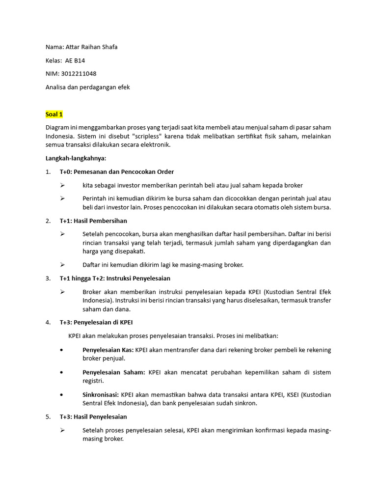 UTS Analisa Perdagangan Efek - Attar Raihan - AE B14 | PDF