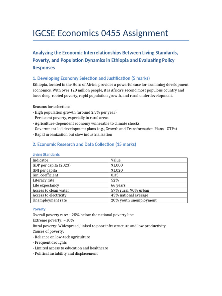Ethiopia Economics Assignment Jasmitha | PDF