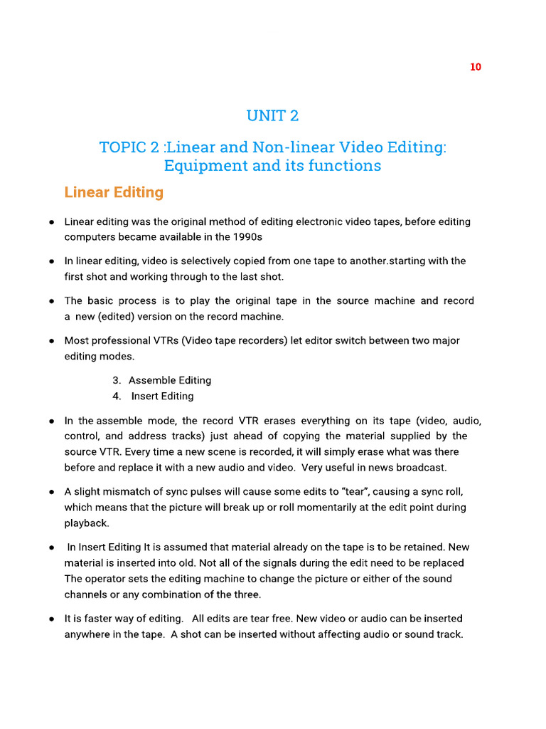 Video Editing Unit 2 Notes | PDF