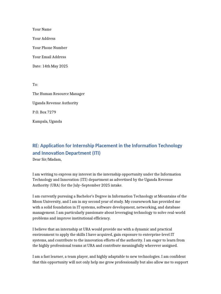 URA IT Internship Application 2025 | PDF