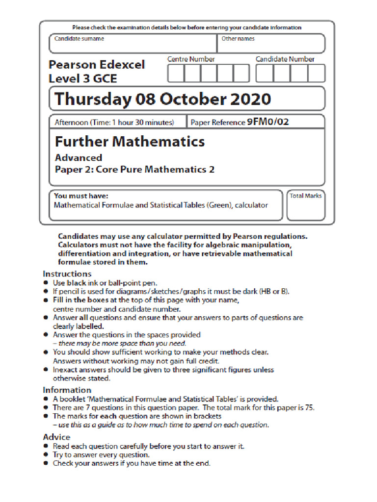 Shadow October 2020 Core Pure 2 | PDF | Cartesian Coordinate System | Curve