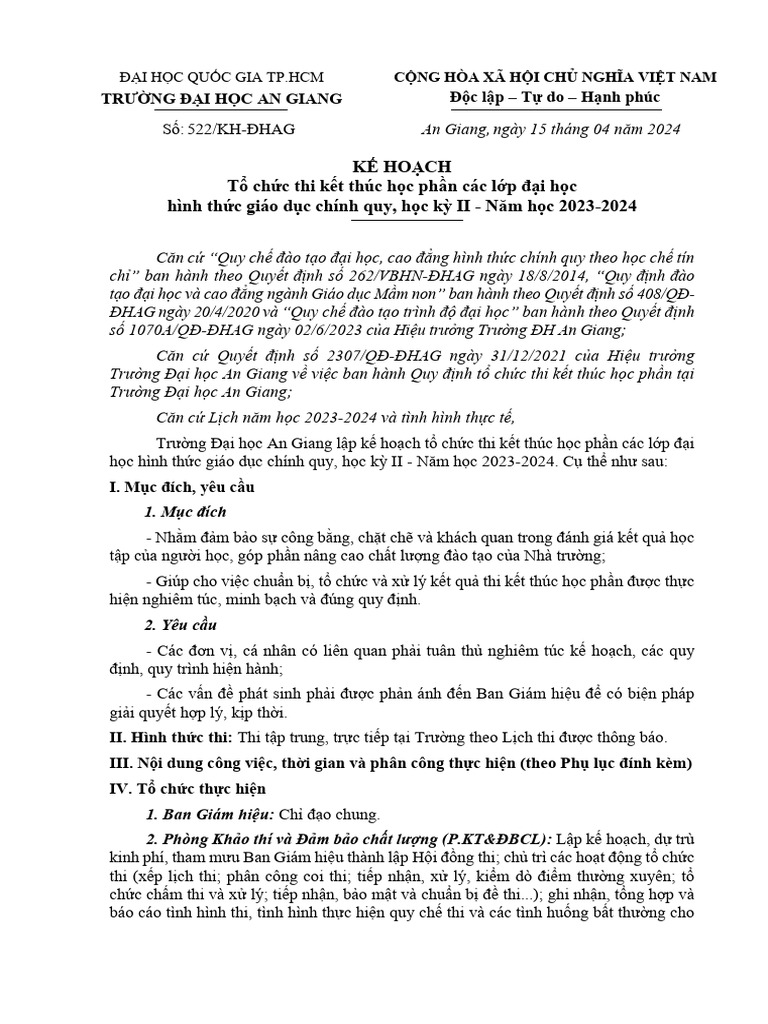 522 - KH Thi HK2, NH 2324 | PDF