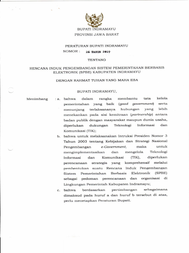 Perbup 26 Tahun 2019 Spbe | PDF