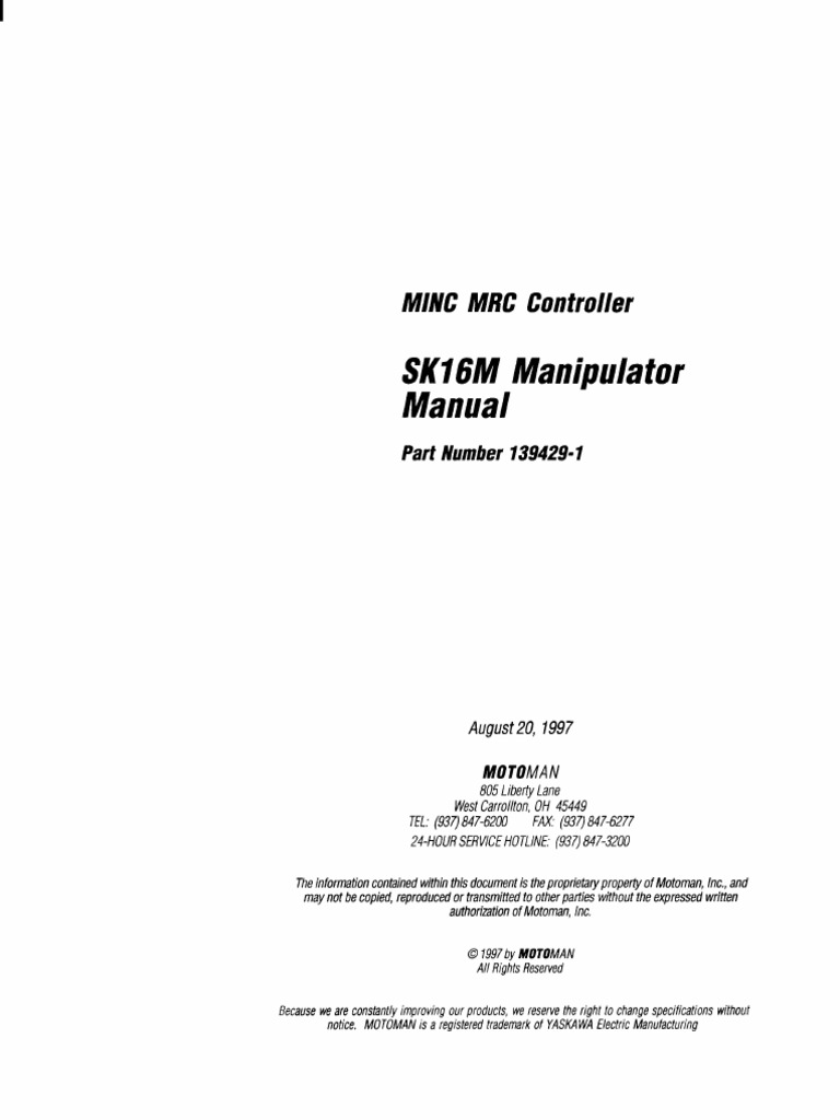MRC SK16M Manipulator Manual 139429-1 | PDF