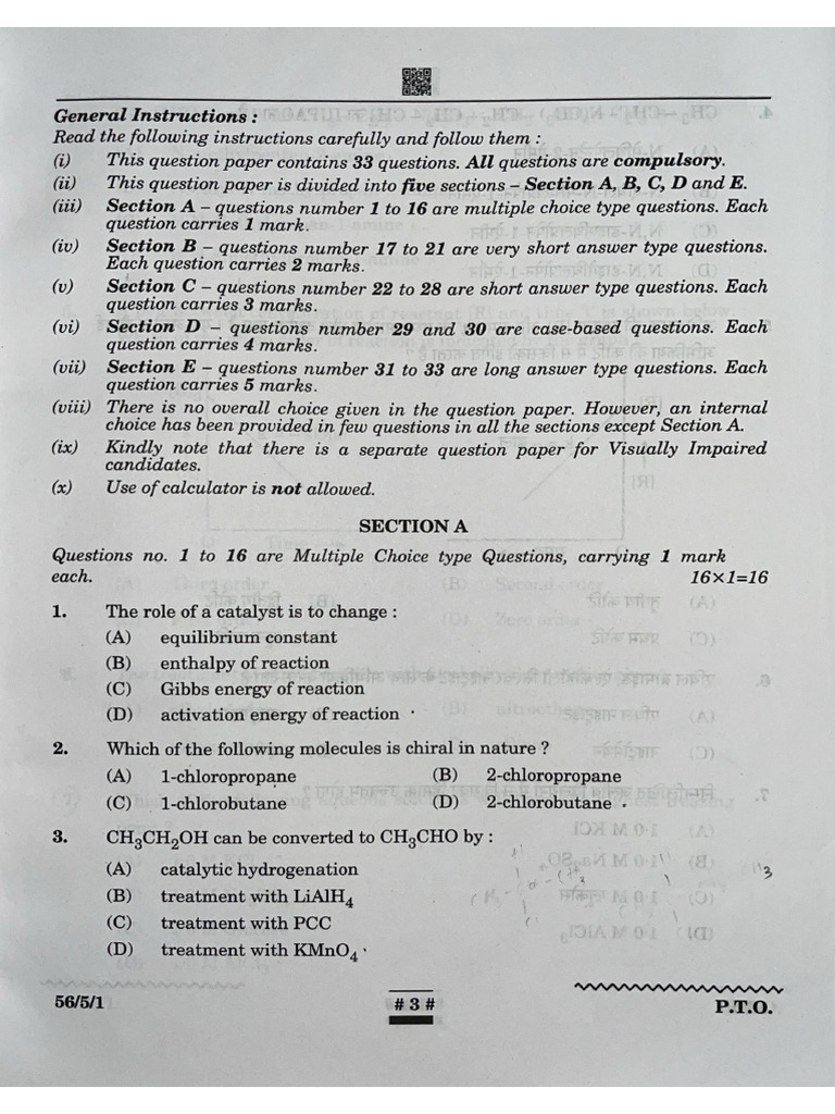 Chemistry Question Paper 2025 | PDF