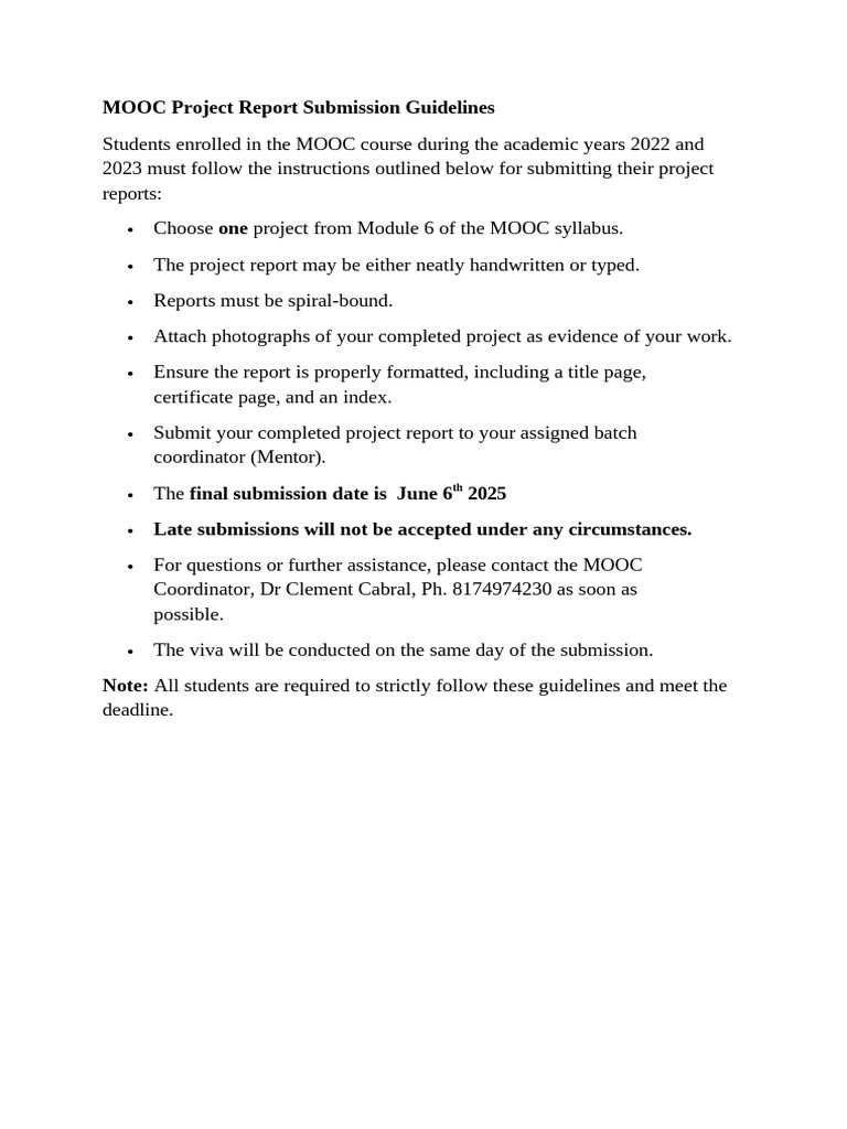 Instructions For MOOC Project Report Submission | PDF
