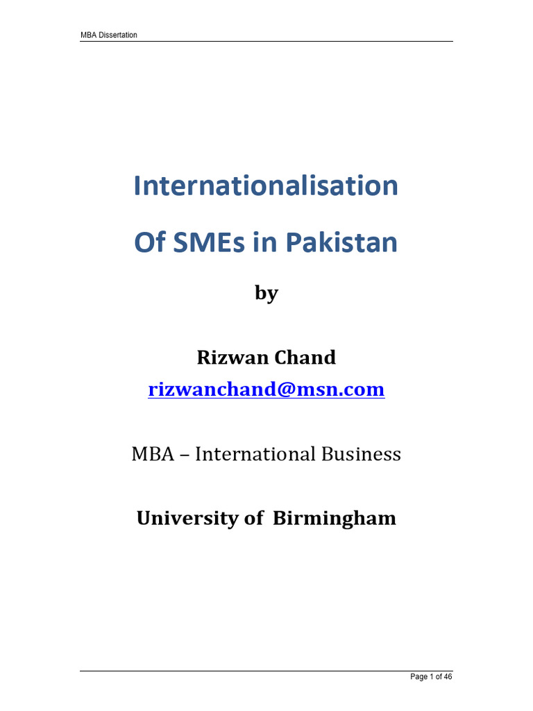 Internationalisation of SMEs in Pakistan | PDF | Internationalization ...