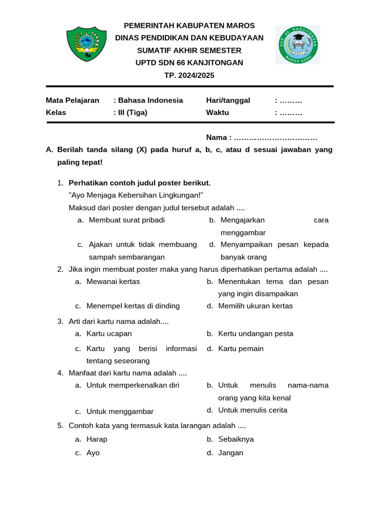 Naskah SAT Bhs. Indonesia Kls 3 | PDF