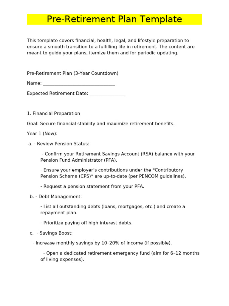 Pre-Retirement Planning Template Guide | PDF | Retirement | Pension