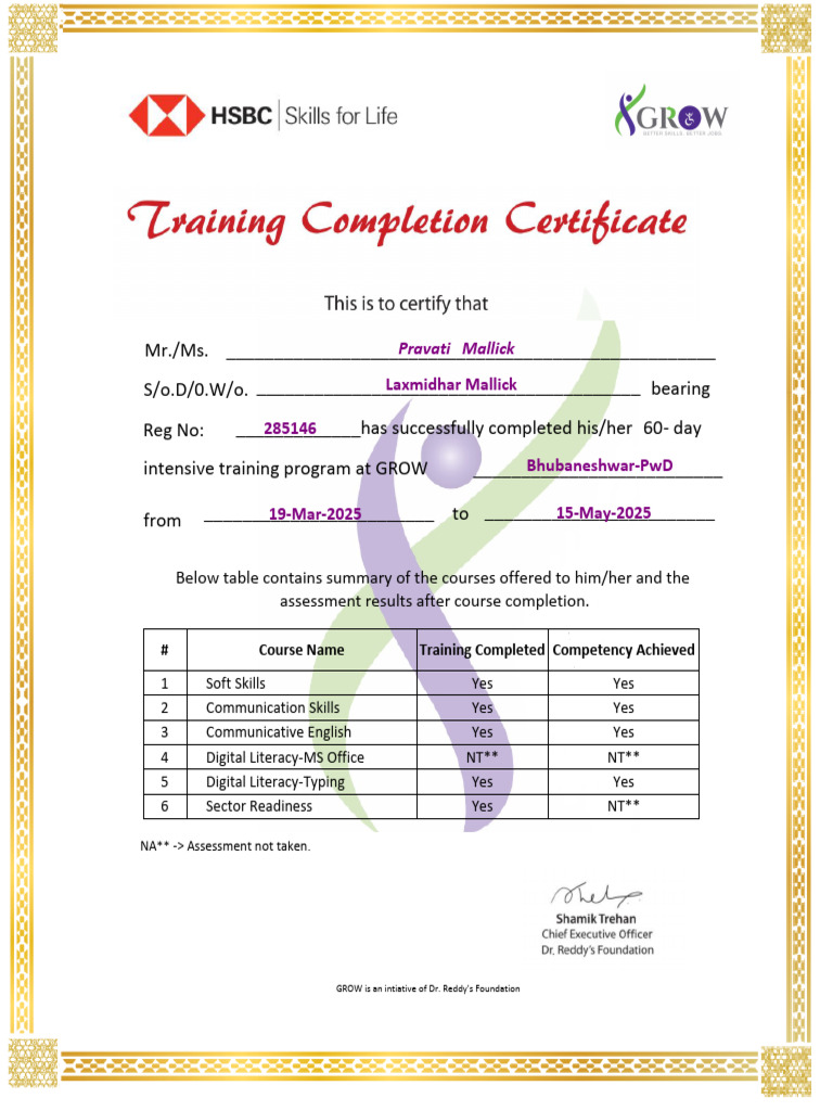 Training - Completion - Certificate-Pravati Mallick | PDF | Microsoft Excel | Microsoft Office